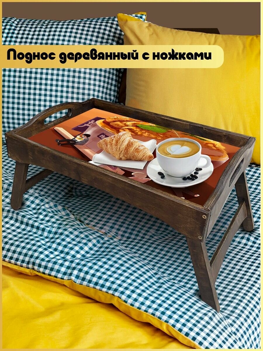 Деревянный поднос на ножках с рисунком еда - 186
