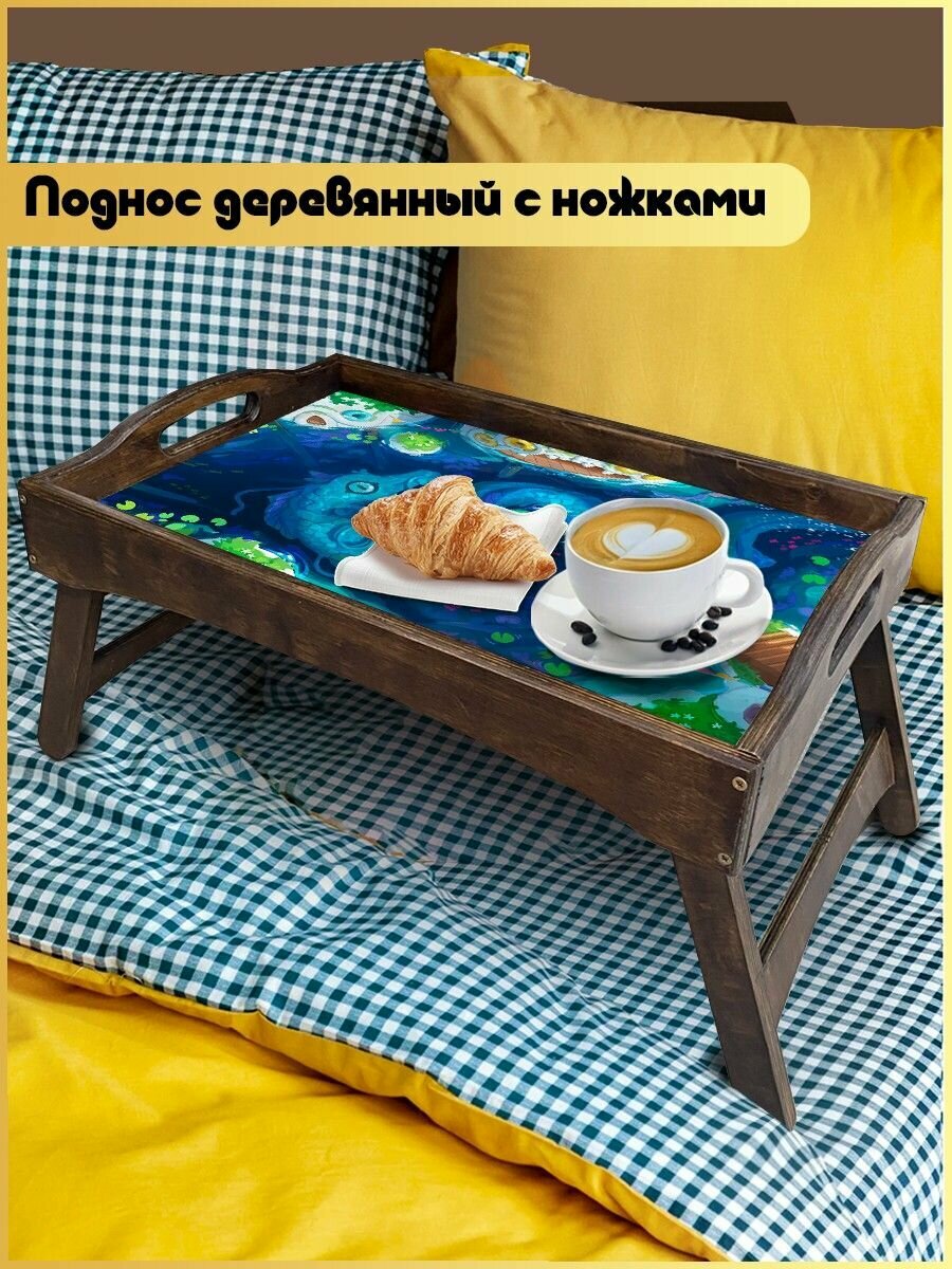 Деревянный поднос на ножках с рисунком дракон - 363