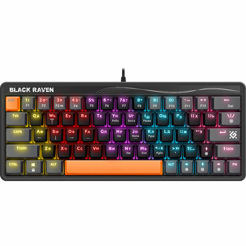 Клавиатура игровая Defender Black Raven GK-417 RU 63кл. механическая Outemu Red RGB - чёрно-радужная 1.5м
