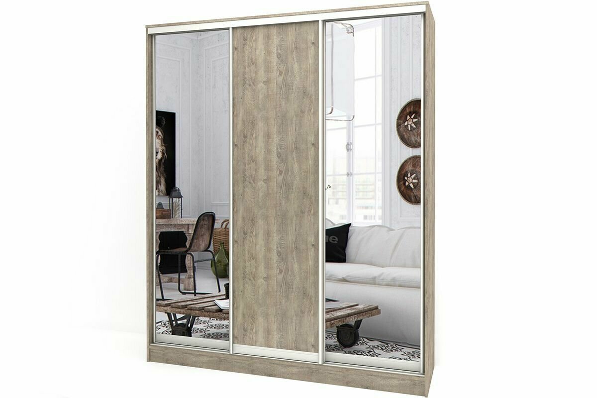 Шкаф-купе для одежды МногоМеб Версаль трехдверный 180x60x220, 2 зеркала, боб пайн