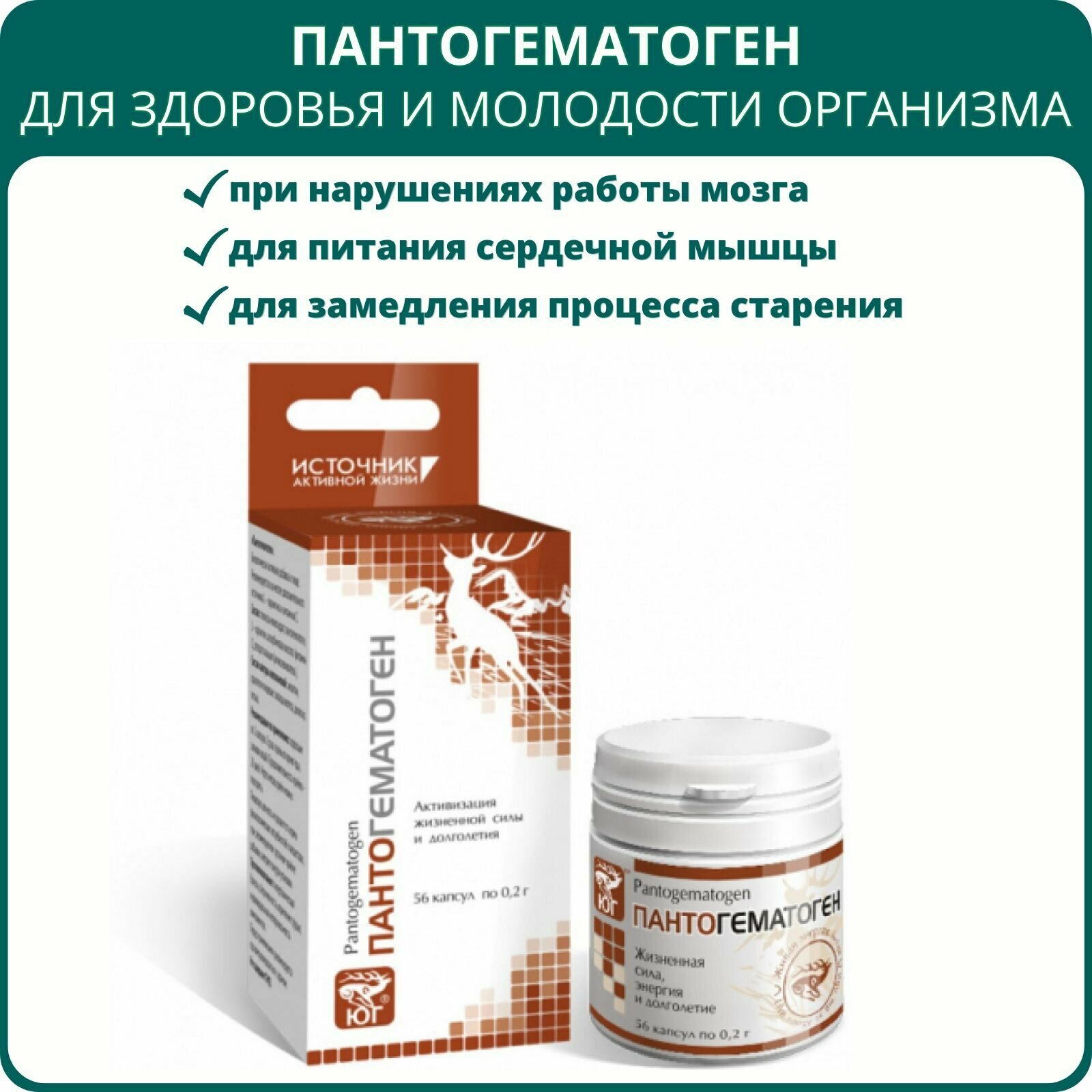 Пантогематоген, 56 капсул. БАД с L-карнитином и витамином С для мозга, памяти, иммунитета