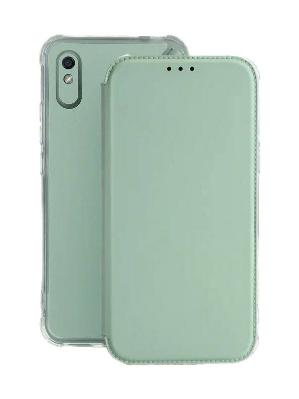 Чехол-книжка на Xiaomi Redmi 9A с противоударным бампером с усиленными углами на редми 9а светло-зеленый