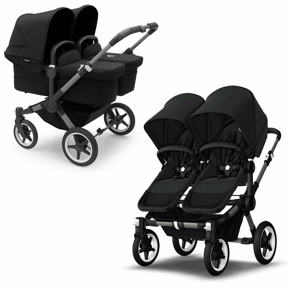Коляска для двойни 2в1 Bugaboo Donkey 5 Twin Graphite, цвет Midnight Black (Чёрный)