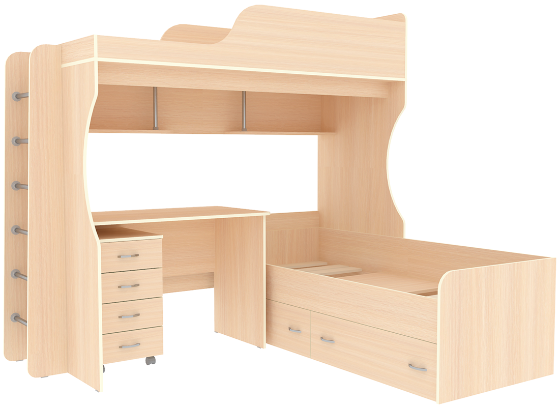 Двухъярусная кровать Дуэт-5 с металлической лестницей Дуб Молочный Дуб Молочный