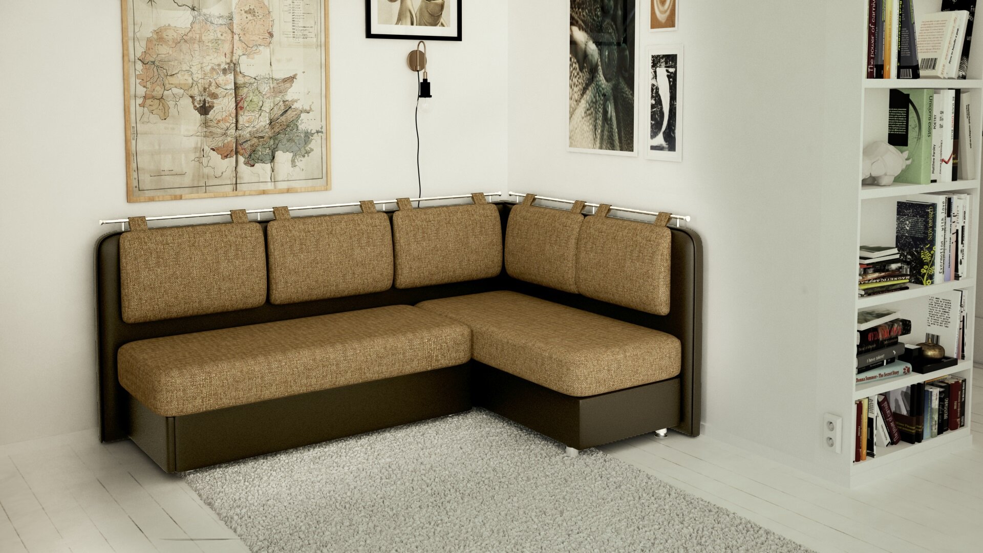 Диван DiHall "Сюрприз", кухонный, угловой, обивка рогожка + экокожа