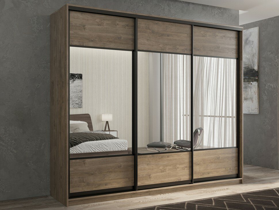 Шкаф купе, для одежды Версаль 3, МФ-Купе, 220х60х240, платье/белье/платье, ясень шимо темный