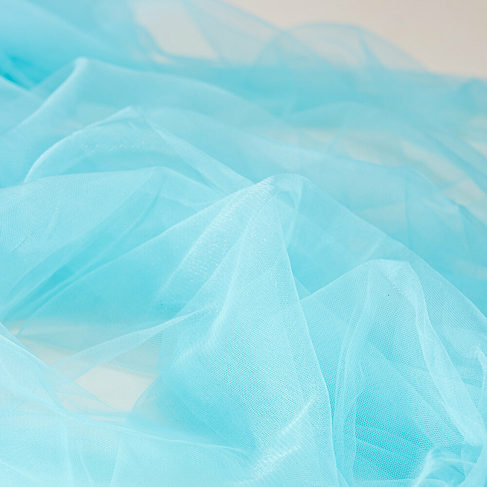 Ткань фатин мягкий бирюзовый без рисунка (1957)