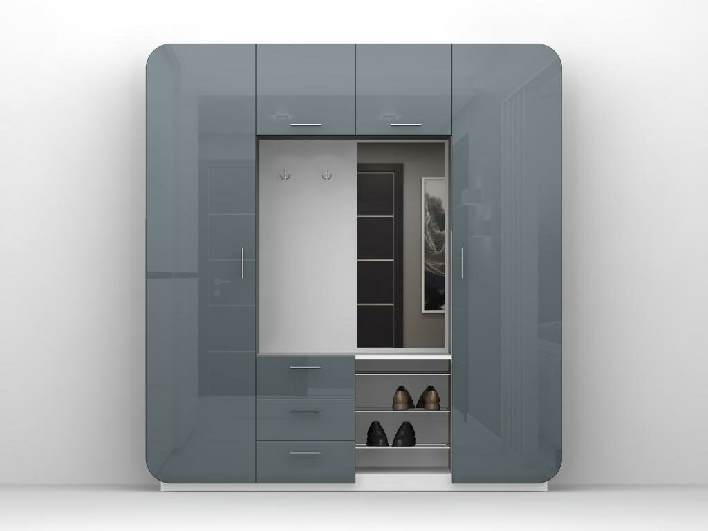 Прихожая Модерн-11 МДФ Серый для одежды с зеркалом 200*220*40