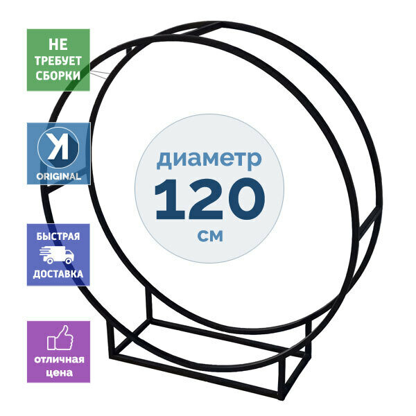 Дровница круглая DRV-KR-120 (Поленница) металлическая цельносварная 140х30х120 см