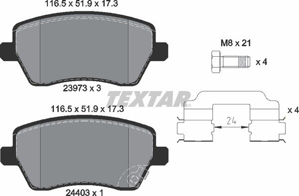 Колодки передние с противошумной пластиной Q+ SUZUKI SWIFT OPEL AGILA 08- TEXTAR 2397302