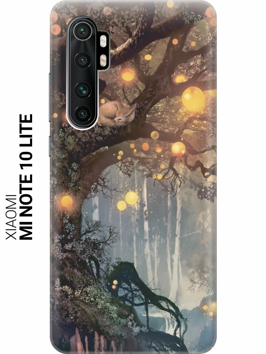Силиконовый чехол на Xiaomi Mi Note 10 Lite, Сяоми Ми Ноут 10 Лайт с принтом "Лиса на древе"