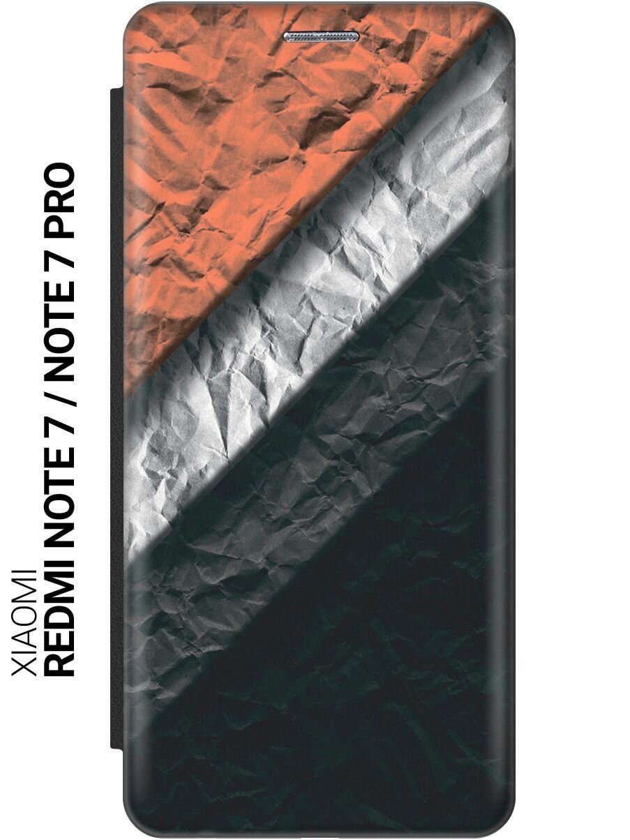Чехол-книжка на Xiaomi Redmi Note 7, Note 7 Pro, Сяоми Редми Ноут 7, Ноут 7 Про c принтом "Мятые полотна" черный