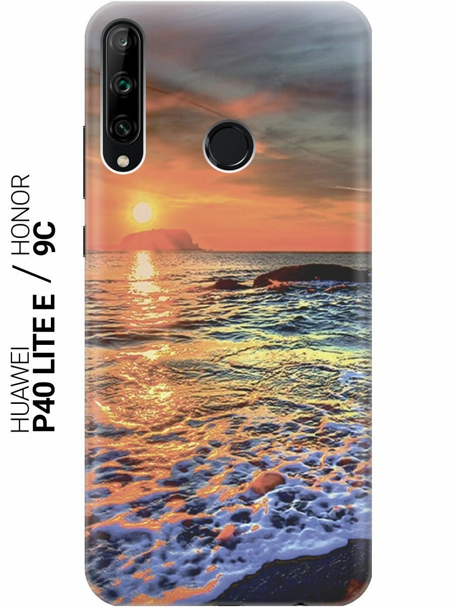 Силиконовый чехол на Honor 9C, Huawei P40 Lite E, Хуавей П40 Лайт Е, Хонор 9С с принтом "Закат на море"