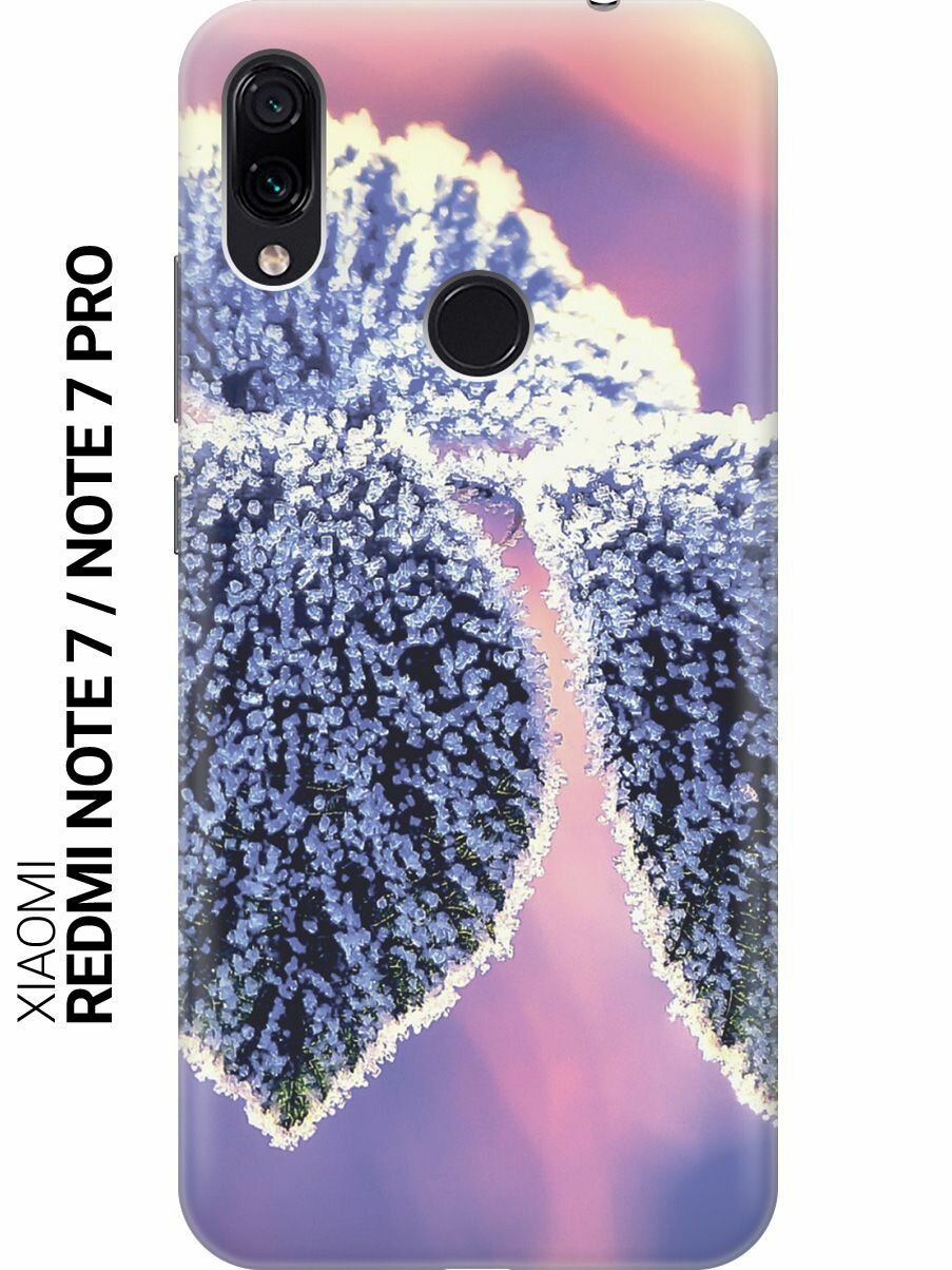 Силиконовый чехол на Xiaomi Redmi Note 7, Note 7 Pro, Сяоми Редми Ноут 7, Ноут 7 Про с принтом "Замерзшие листики"