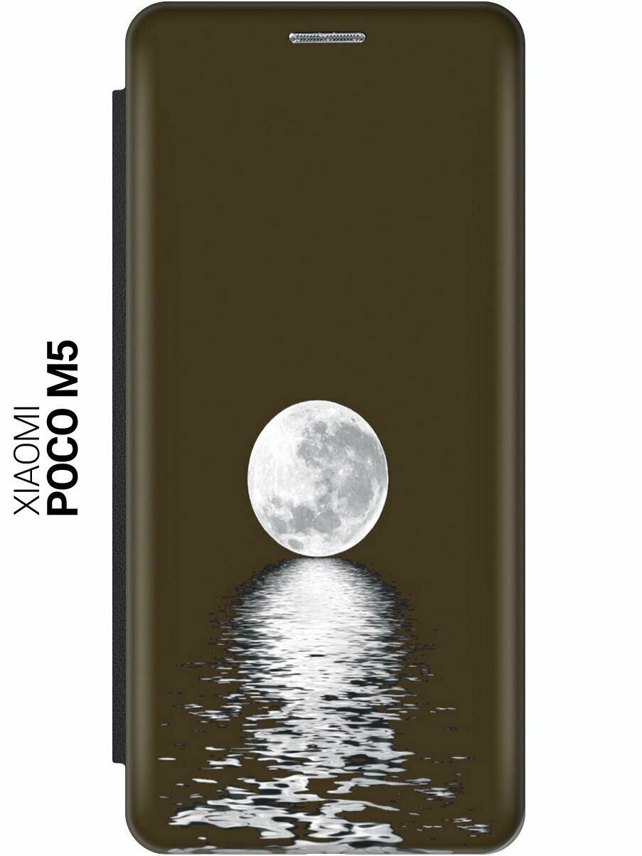 Чехол-книжка на Xiaomi Poco M5, Сяоми Поко М5 c принтом "Луна над морем" черный