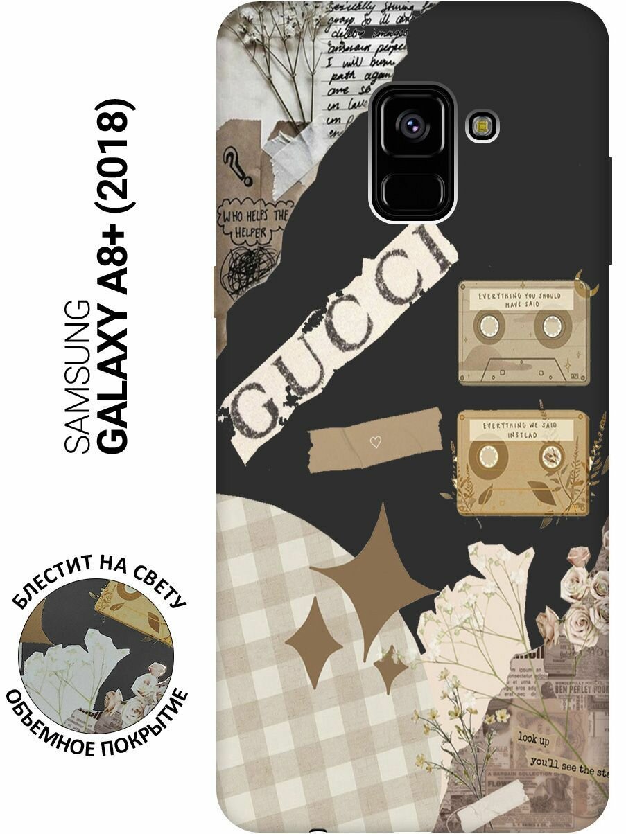 Матовый Soft Touch силиконовый чехол на Samsung Galaxy A8+ (2018), Самсунг А8 Плюс 2018 с 3D принтом "GUCCI Stickers" черный