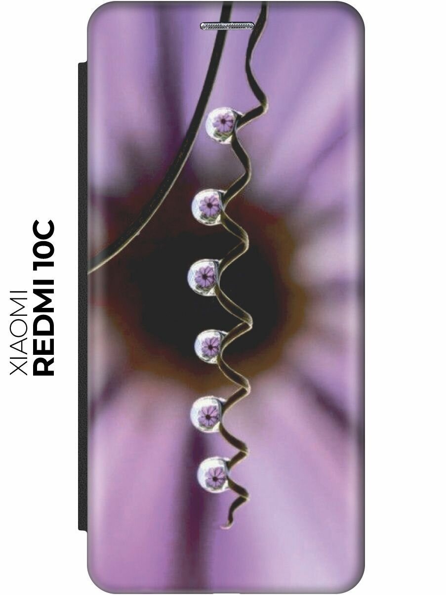 Чехол-книжка Капли на травинке на Xiaomi Redmi 10C / Сяоми Редми 10С черный