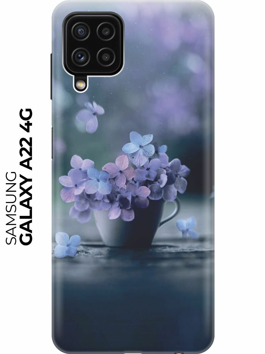 Силиконовый чехол Синие цветы в чашке на Samsung Galaxy A22 / M32 / M22 / Самсунг А22 / М32 / М22