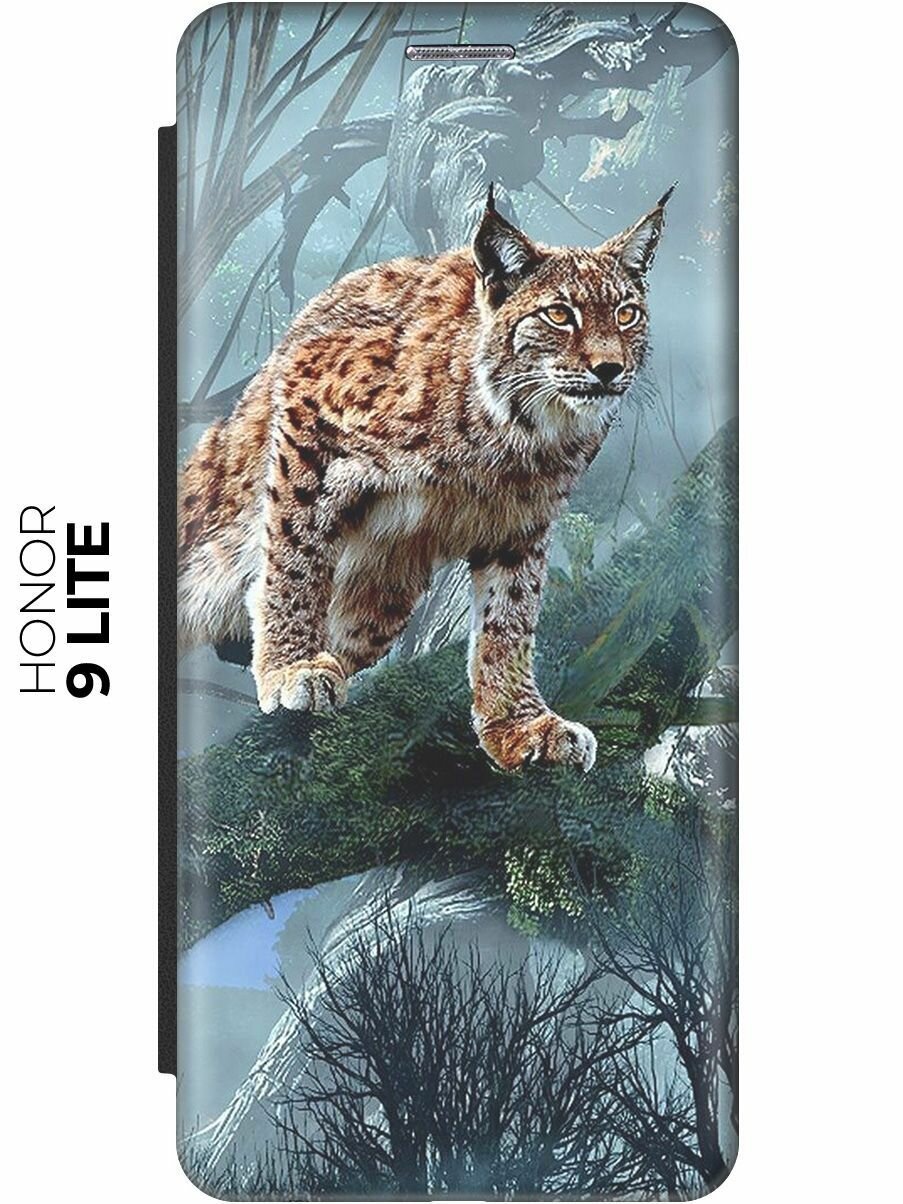 Чехол-книжка Дикая рысь на Honor 9 Lite / Хонор 9 Лайт черный