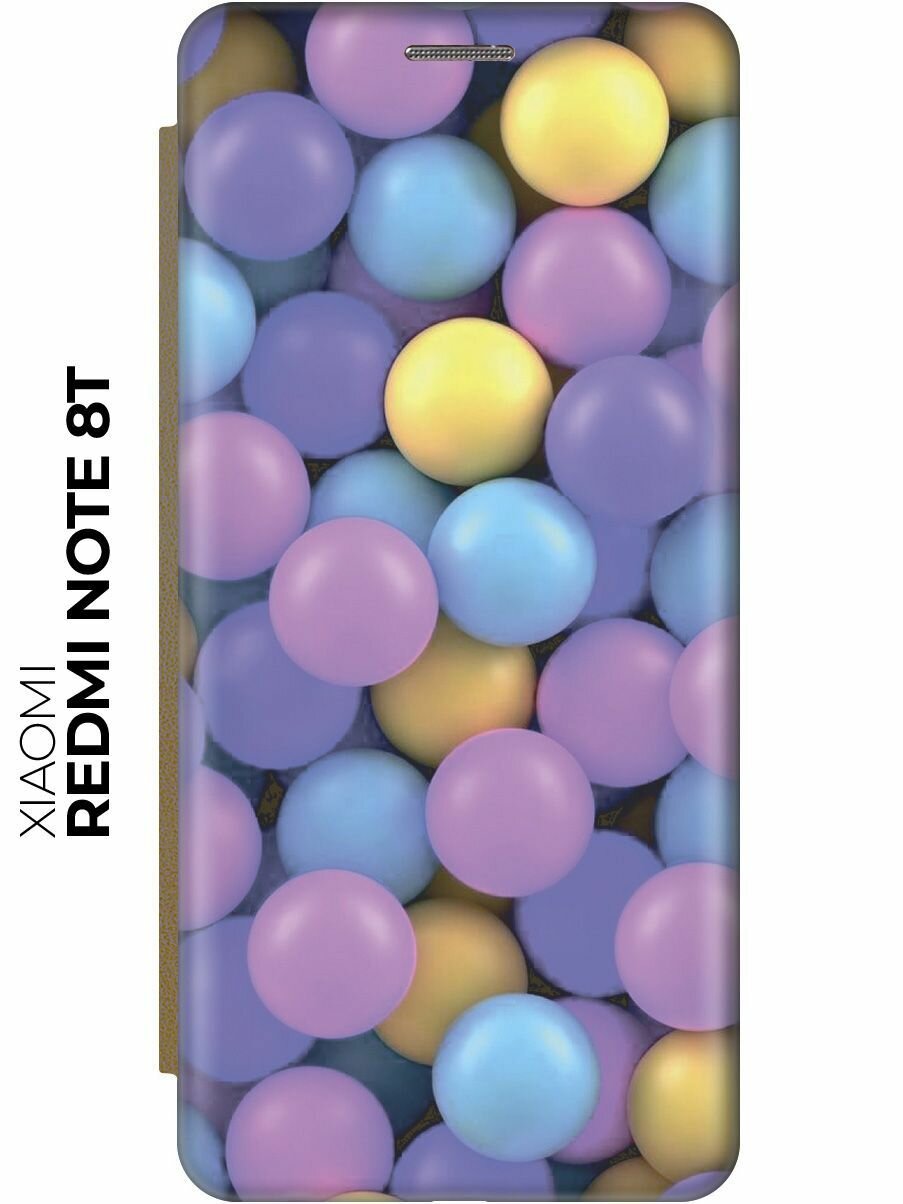 Чехол-книжка Сиреневые шары на Xiaomi Redmi Note 8T / Сяоми Редми Ноут 8Т золотой
