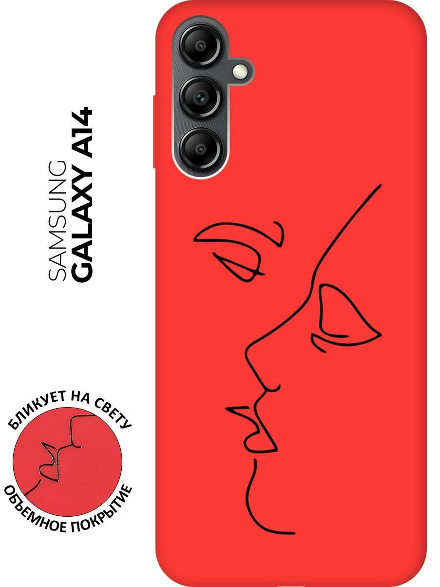 Матовый чехол Faces для Samsung Galaxy A14 / Самсунг А14 с 3D эффектом красный