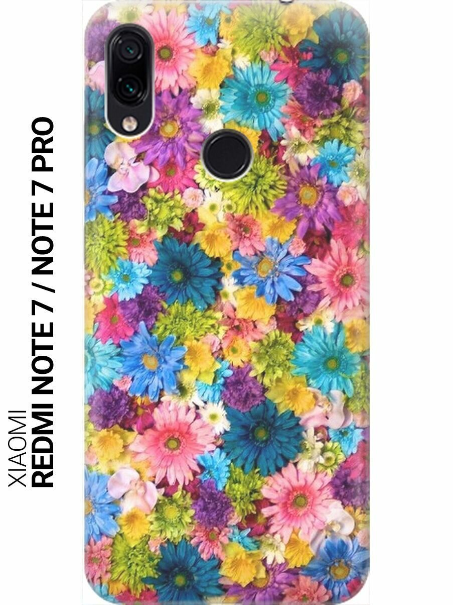 Силиконовый чехол на Xiaomi Redmi Note 7, Note 7 Pro, Сяоми Редми Ноут 7, Ноут 7 Про с принтом "Поле разноцветных цветов"
