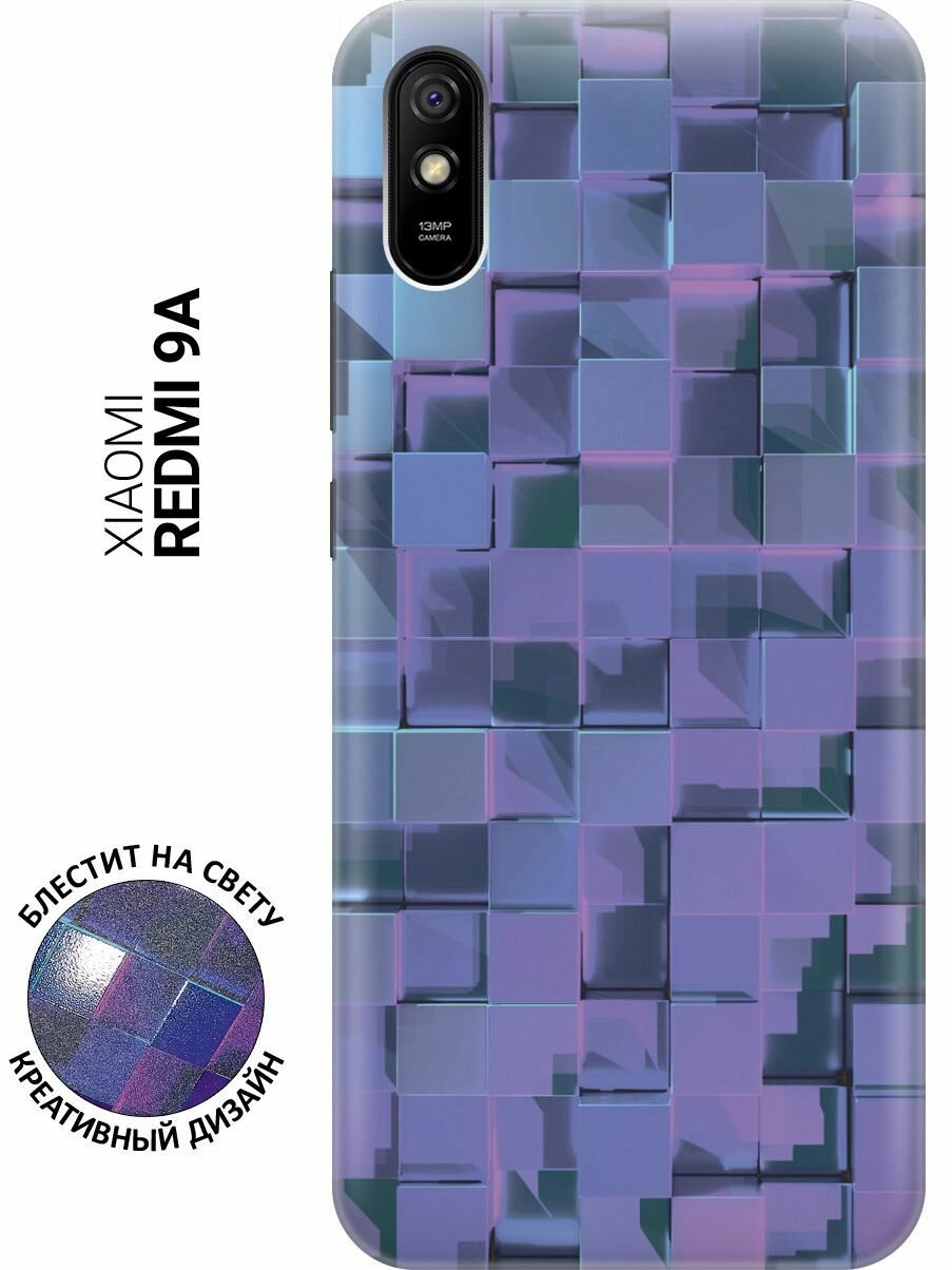 Силиконовый чехол на Xiaomi Redmi 9A, Сяоми Редми 9А с эффектом блеска "Синие блоки"