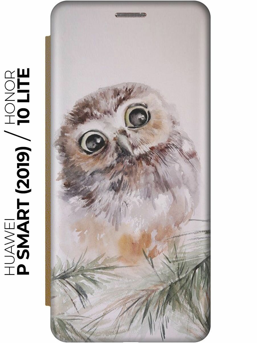 Чехол-книжка Совенок на Honor 10 Lite / Huawei P Smart (2019) / Хуавей П Смарт (2019) / Хонор 10 Лайт золотой