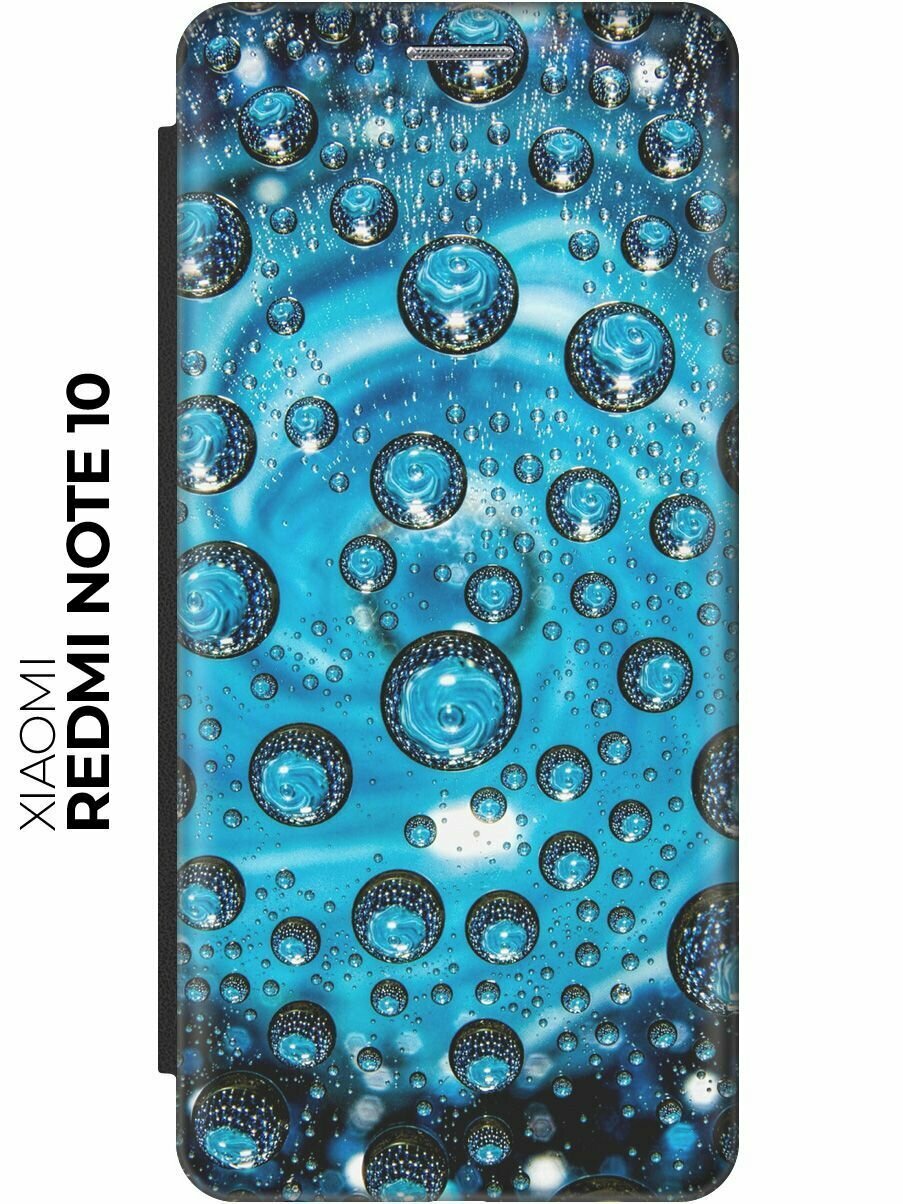 Чехол-книжка Голубые капли на Xiaomi Redmi Note 10 / Note 10S / Poco M5s / Сяоми Редми Ноут 10 / Ноут 10С / Поко М5с черный