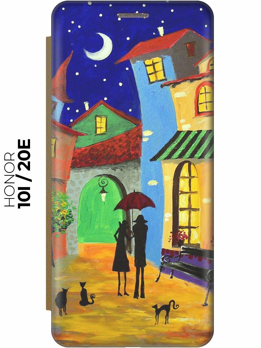 Чехол-книжка Разноцветный город на Honor 10i / 20e / Хонор 10 ай / 20е золотой