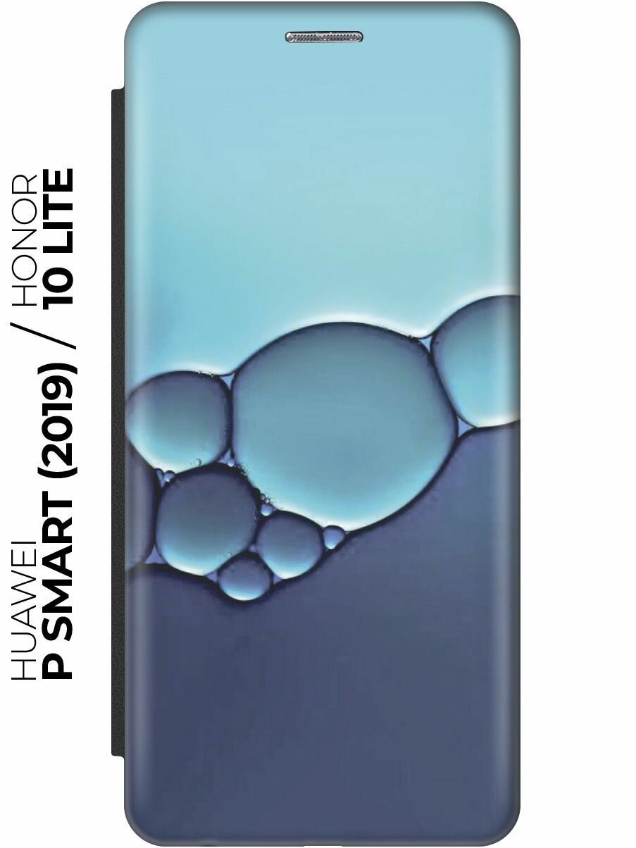 Чехол-книжка Голубые пузырьки на Honor 10 Lite / Huawei P Smart (2019) / Хуавей П Смарт (2019) / Хонор 10 Лайт черный