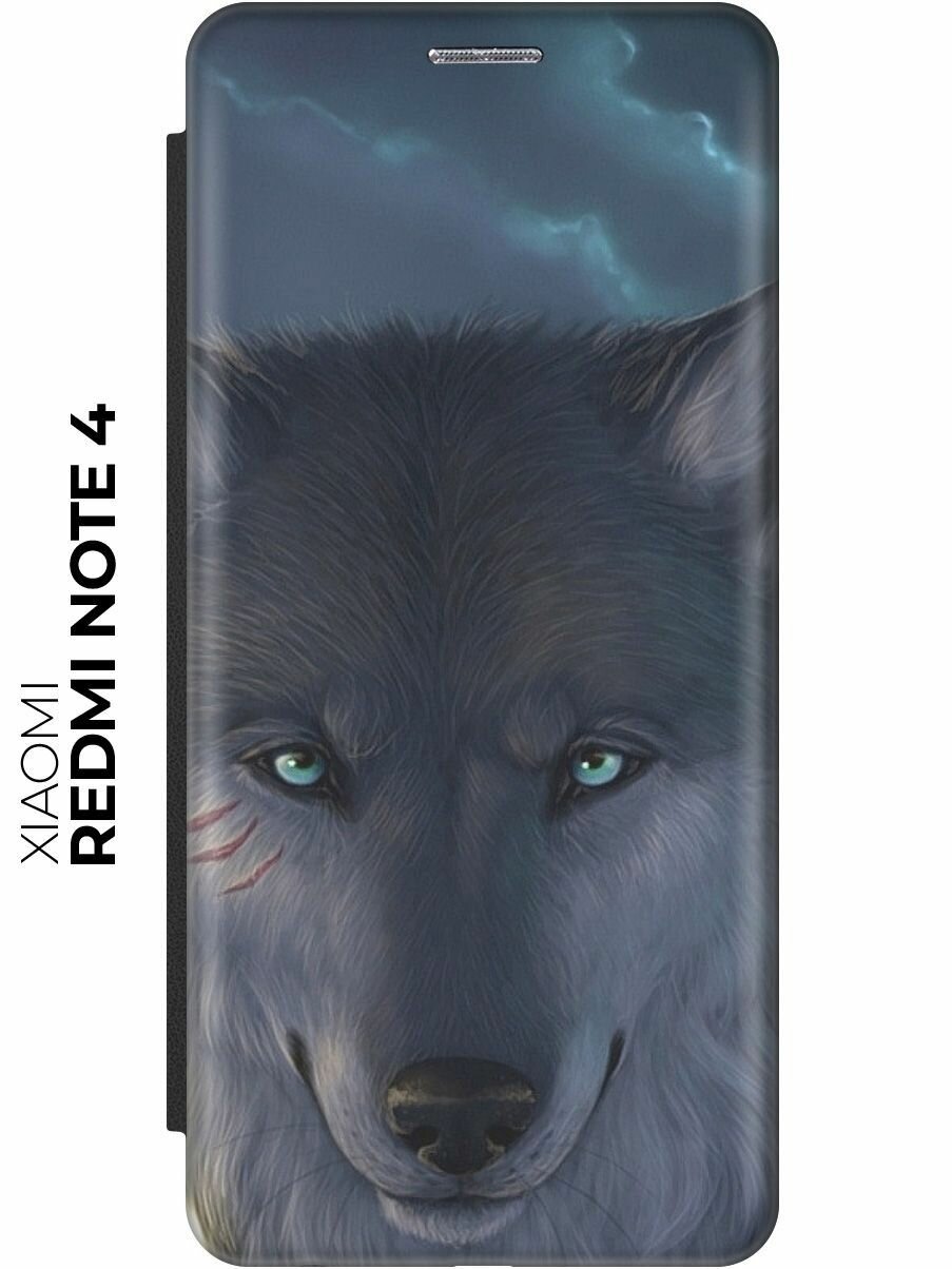 Чехол-книжка Взгляд волка на Xiaomi Redmi Note 4 / Note 4X / Сяоми Редми Ноут 4 / Ноут 4Х черный
