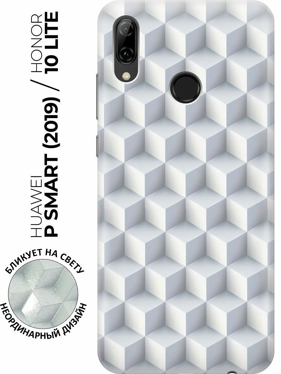 Силиконовый чехол Паттерн из белых кубов на Huawei P Smart (2019) / Honor 10 Lite / Хуавей П Смарт (2019) / Хонор 10 Лайт с эффектом блика