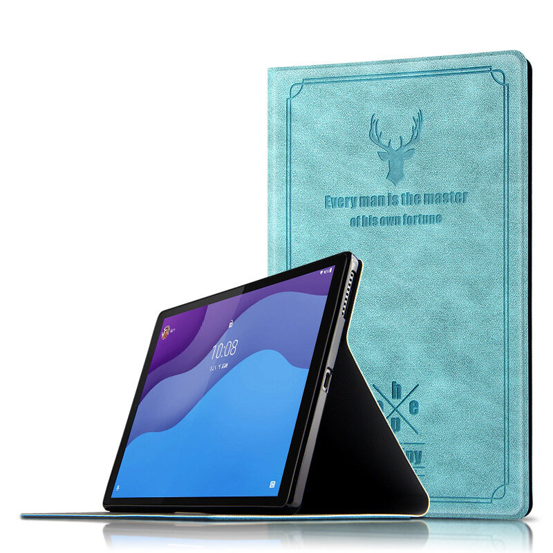 Чехол MyPads для Lenovo Tab M10 HD TB-X306X 2nd Gen (2021 ZA6V0025RU) из кожи с тиснением голубой