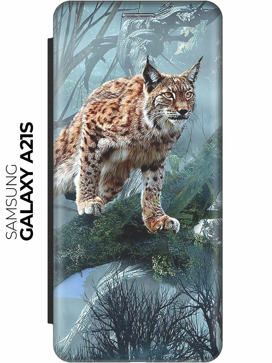 Чехол-книжка Дикая рысь на Samsung Galaxy A21s / Самсунг А21с черный