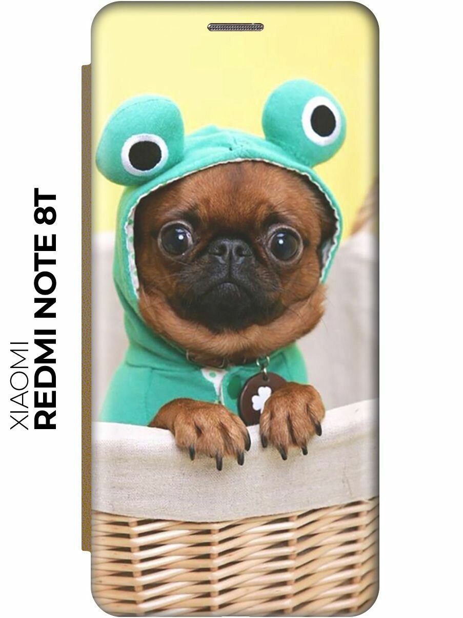 Чехол-книжка Собака в смешной шапке на Xiaomi Redmi Note 8T / Сяоми Редми Ноут 8Т золотой