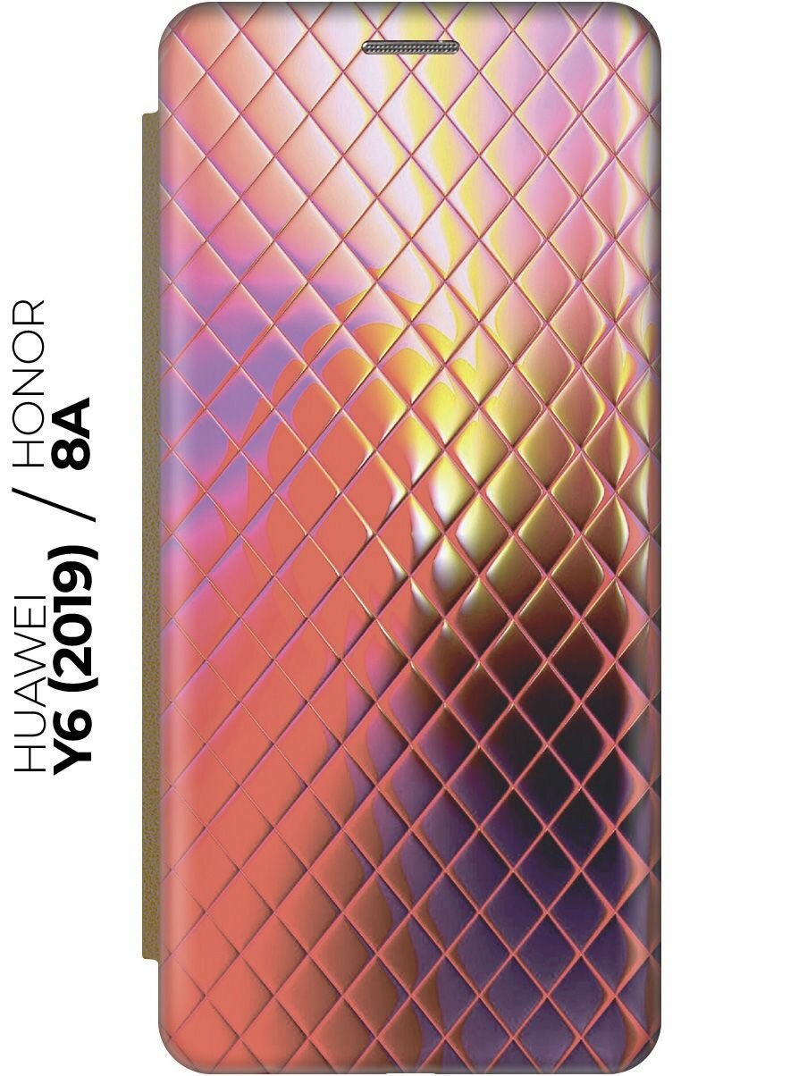 Чехол-книжка Розовая рептилия на Honor 8A / 8A Pro / Huawei Y6 (2019) / Y6 Prime (2019) / Хонор 8а / 8а Про / Хуавей У6 2019 / У6 Прайм 2019 золотой