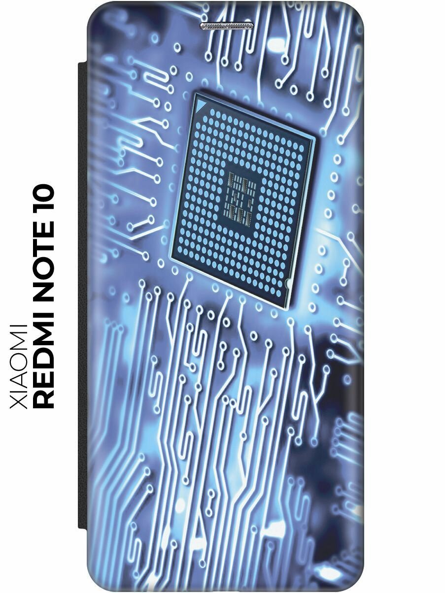 Чехол-книжка Голубая микросхема на Xiaomi Redmi Note 10 / Note 10S / Poco M5s / Сяоми Редми Ноут 10 / Ноут 10С / Поко М5с черный