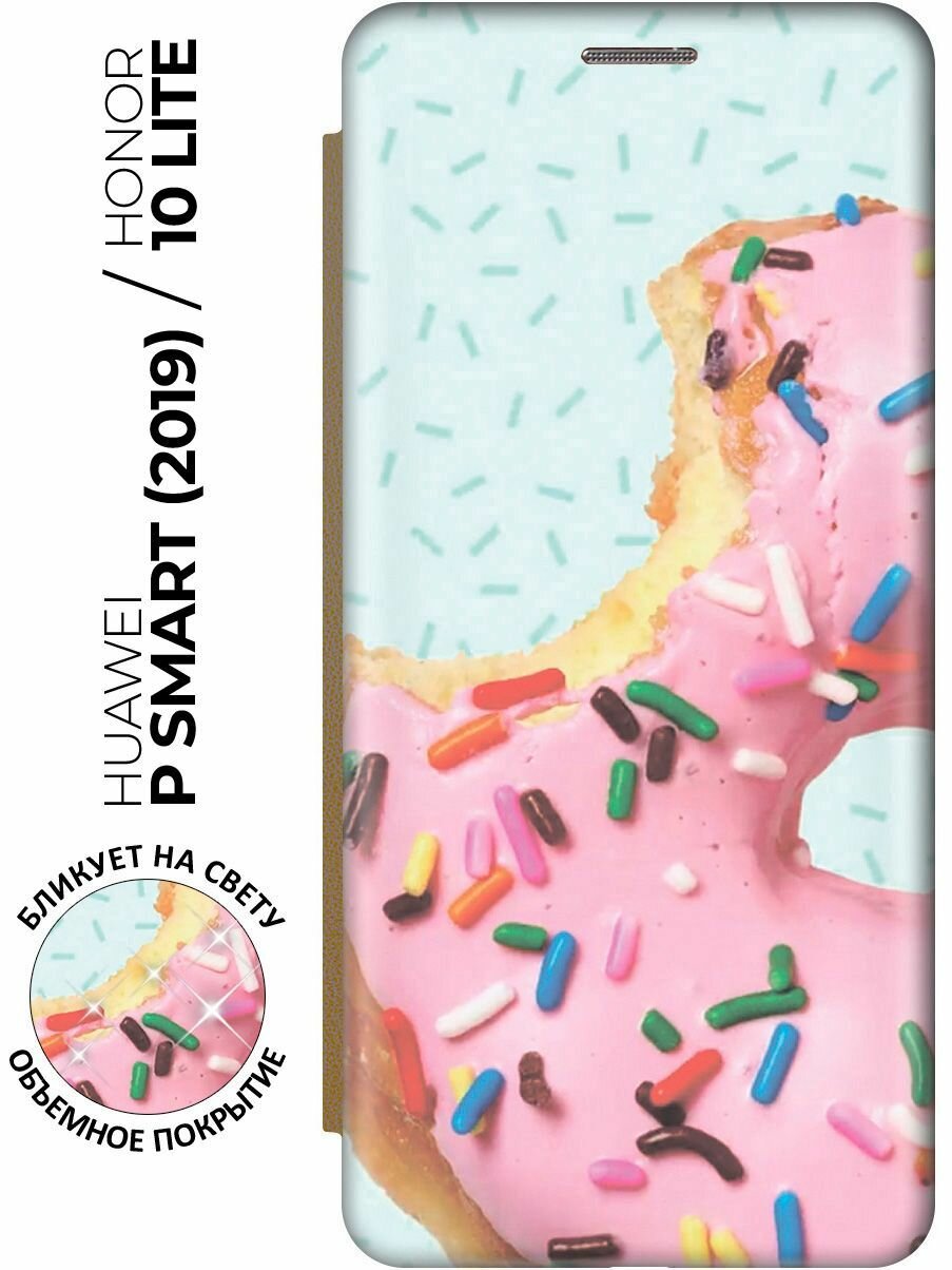 Чехол-книжка Вкусный пончик на Honor 10 Lite / Huawei P Smart (2019) / Хуавей П Смарт (2019) / Хонор 10 Лайт с эффектом блика золотой