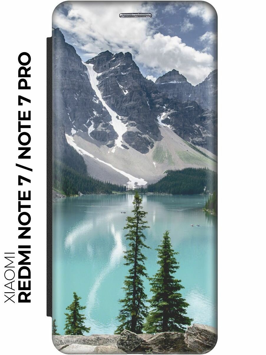 Чехол-книжка Озеро и горы на Xiaomi Redmi Note 7 / Note 7 Pro / Сяоми Редми Ноут 7 / Ноут 7 Про черный