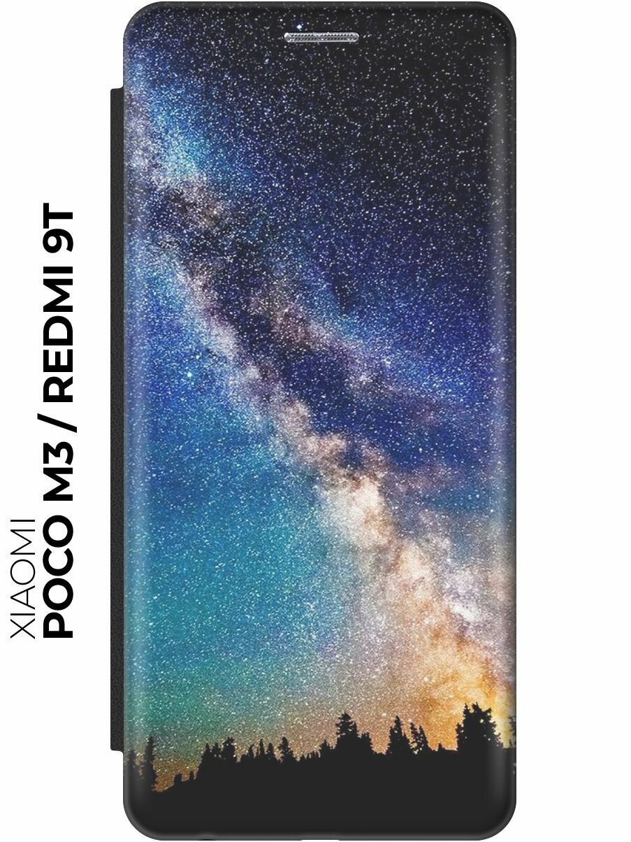 Чехол-книжка Лес и звезды на Xiaomi Redmi 9T / Poco M3 / Сяоми Поко М3 / Сяоми Редми 9Т черный