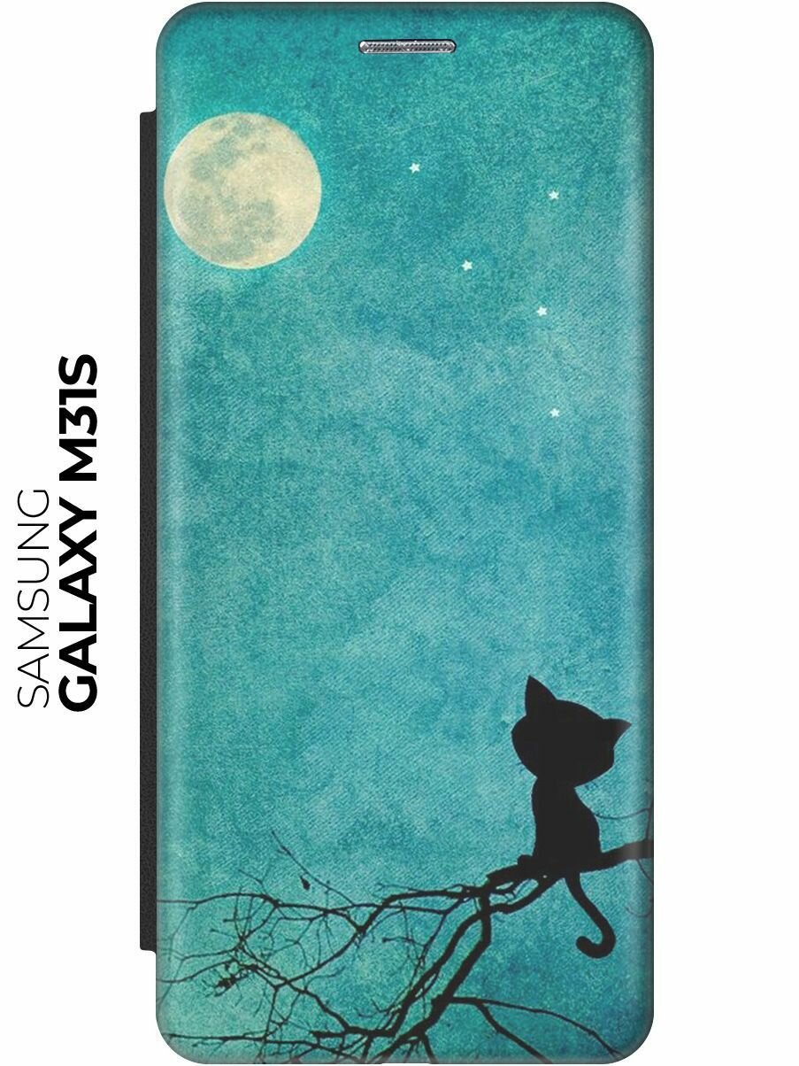 Чехол-книжка Котенок и луна на Samsung Galaxy M31S / Самсунг М31с черный