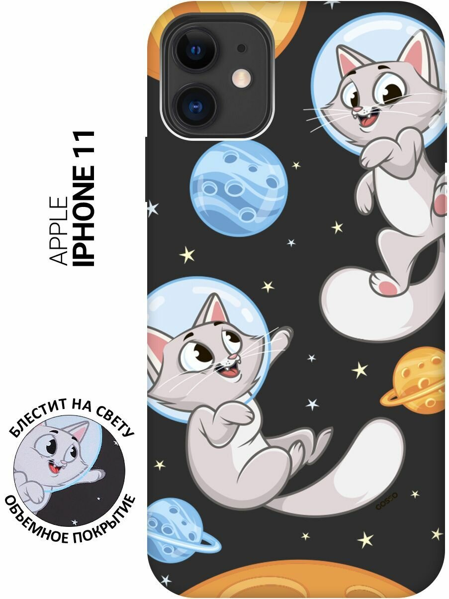 Силиконовый чехол на Apple iPhone 11 / Эпл Айфон 11 с рисунком "CosmoCats" Soft Touch черный