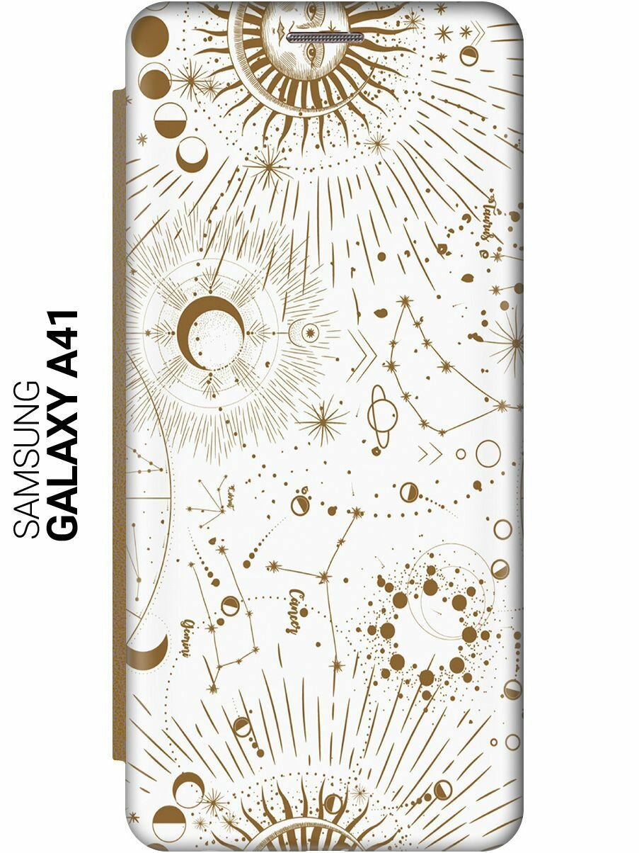 Чехол-книжка на Samsung Galaxy A41, Самсунг А41 c принтом "Карта звездного неба" золотистый