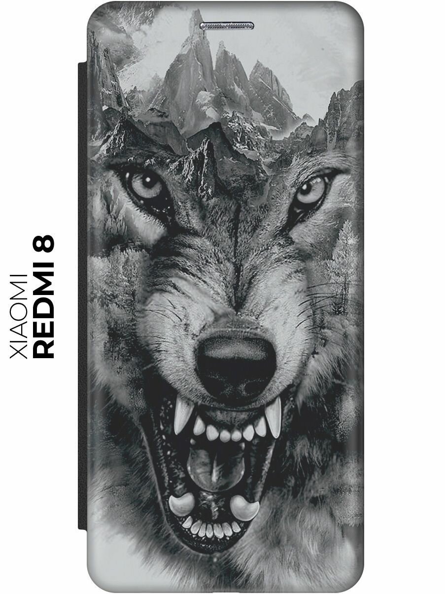 Чехол-книжка Волк в горах на Xiaomi Redmi 8 / Сяоми Редми 8 черный
