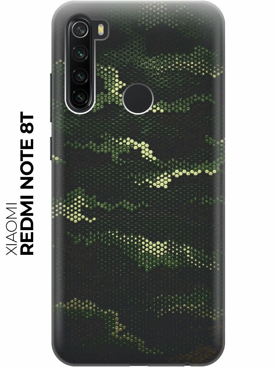 Силиконовый чехол Темно-зеленый камуфляж на Xiaomi Redmi Note 8T / Сяоми Редми Ноут 8Т с эффектом блика