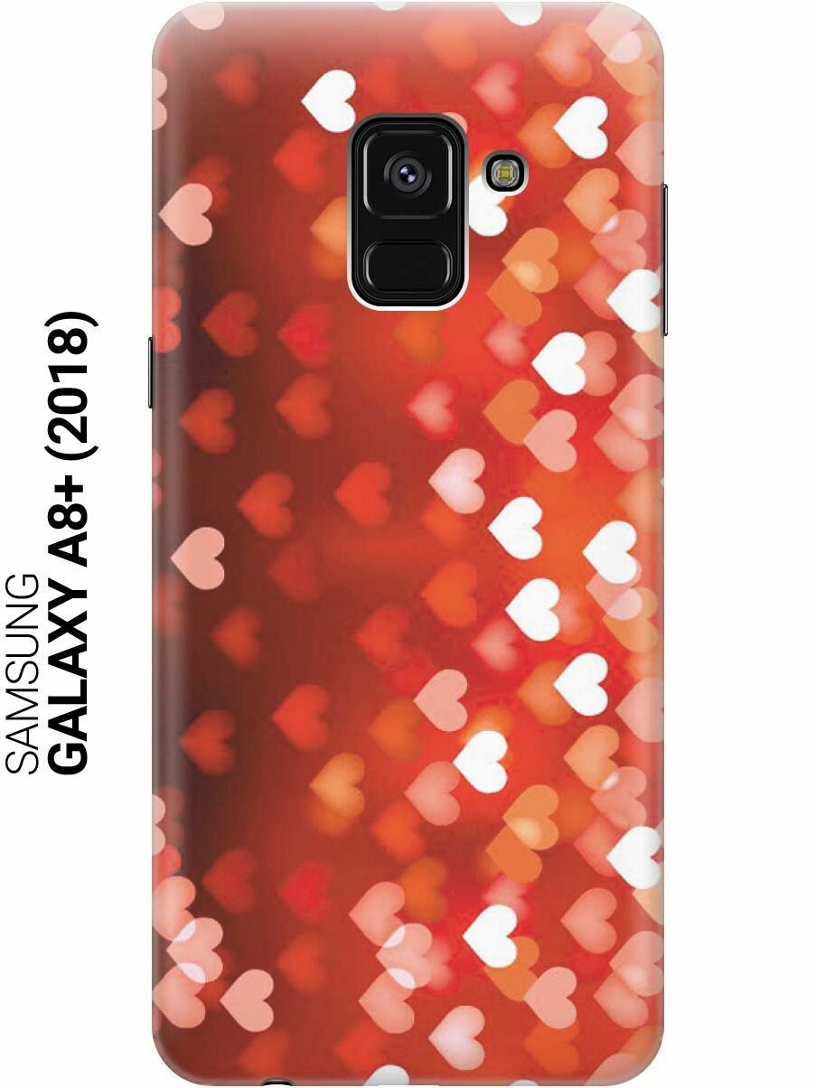Ультратонкий силиконовый чехол-накладка для Samsung Galaxy A8+ (2018) с принтом "Бокэ из красных сердечек"