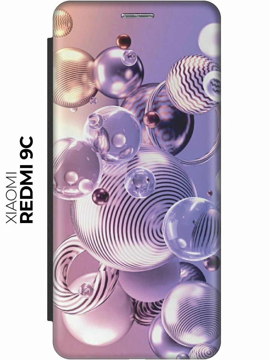 Чехол-книжка Сиреневые шарики на Xiaomi Redmi 10A / 9C / Сяоми Редми 10А / 9С черный