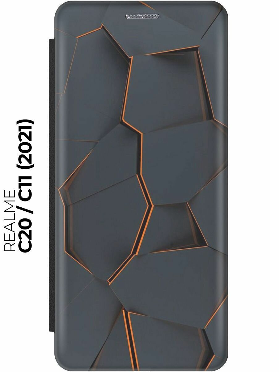 Чехол-книжка Графитовый излом на realme C20 / C11 (2021) / Рилми С20 / С11 (2021) черный