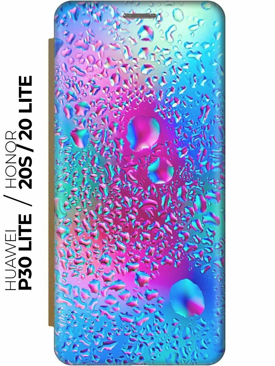 Чехол-книжка Капли на стекле на Honor 20 Lite / 20s / Huawei P30 Lite / Хуавей П30 Лайт / Хонор 20 Лайт / 20s золотой
